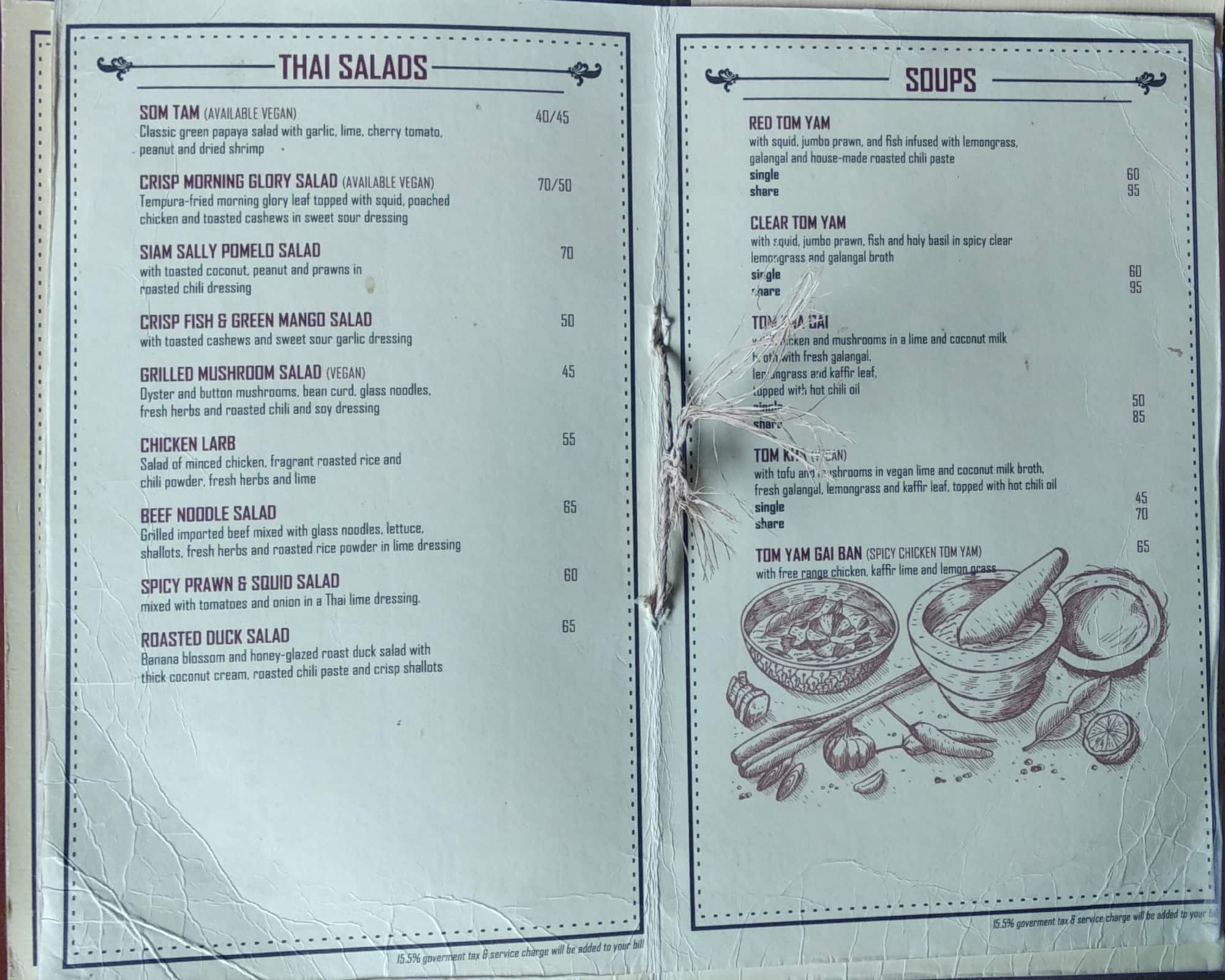 Menu at Siam Sally restaurant, Ubud, Jl. Raya Pengosekan