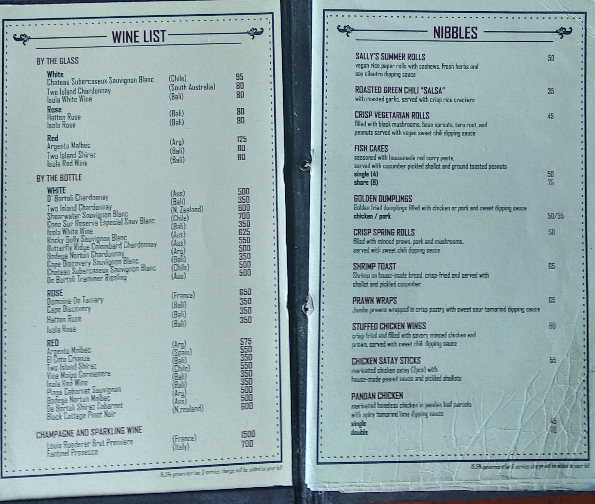 Menu at Siam Sally restaurant, Ubud, Jl. Raya Pengosekan