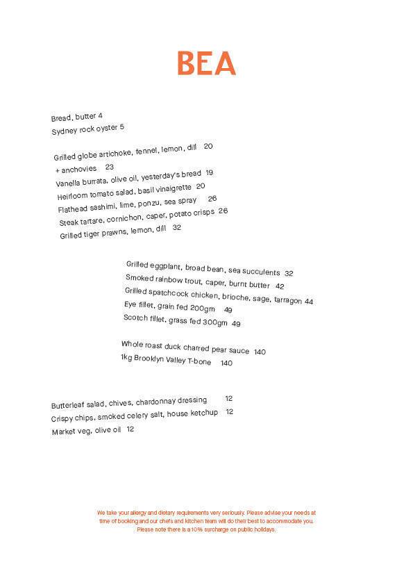 Menu at Smoke Bar at Barangaroo House, Sydney