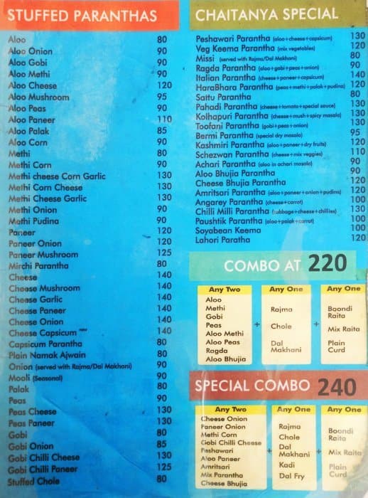 Chaitanya Paranthas Menu, Menu for Chaitanya Paranthas, Baner, Pune ...