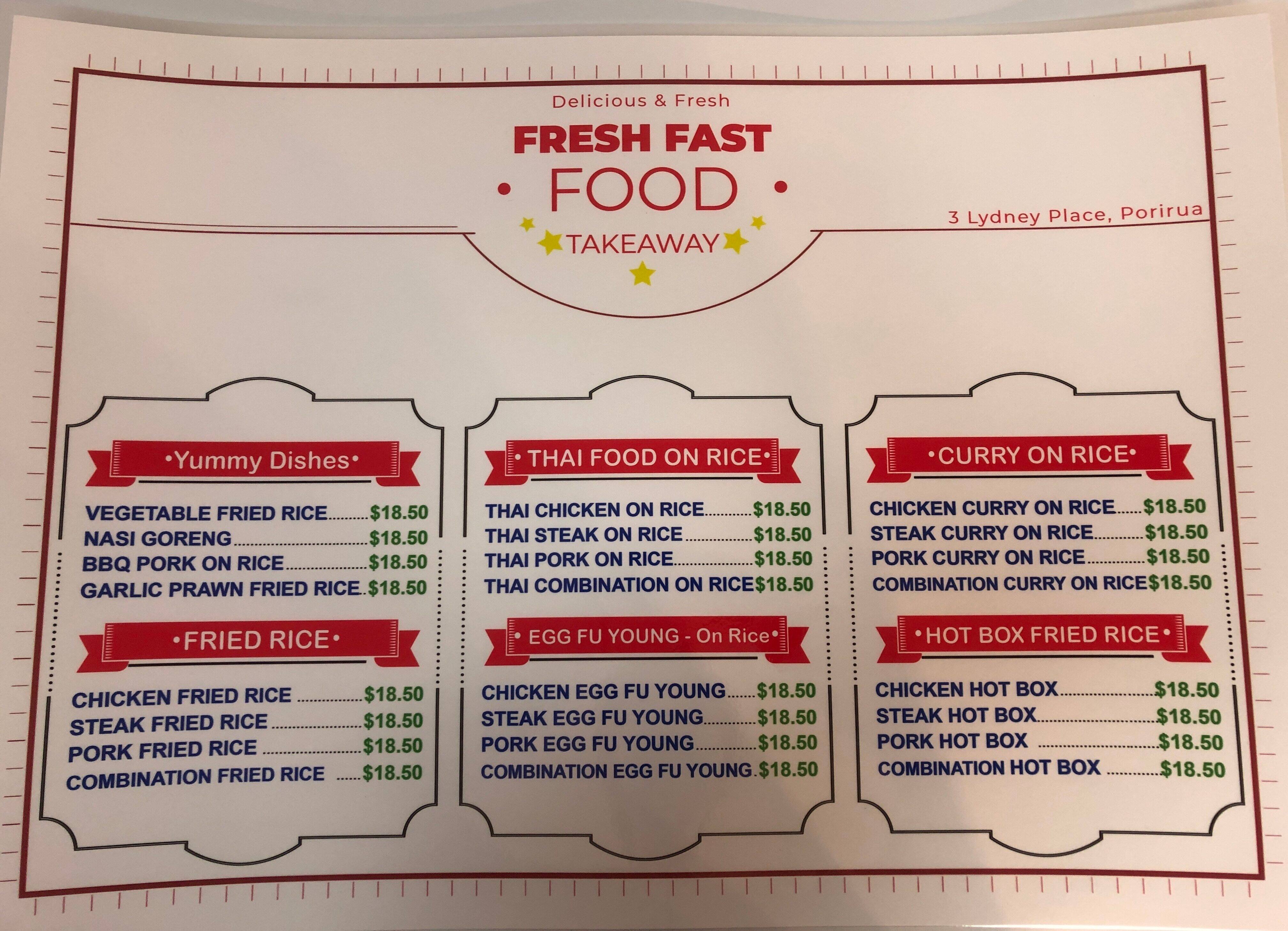Menu at Fresh Fast Food, Porirua