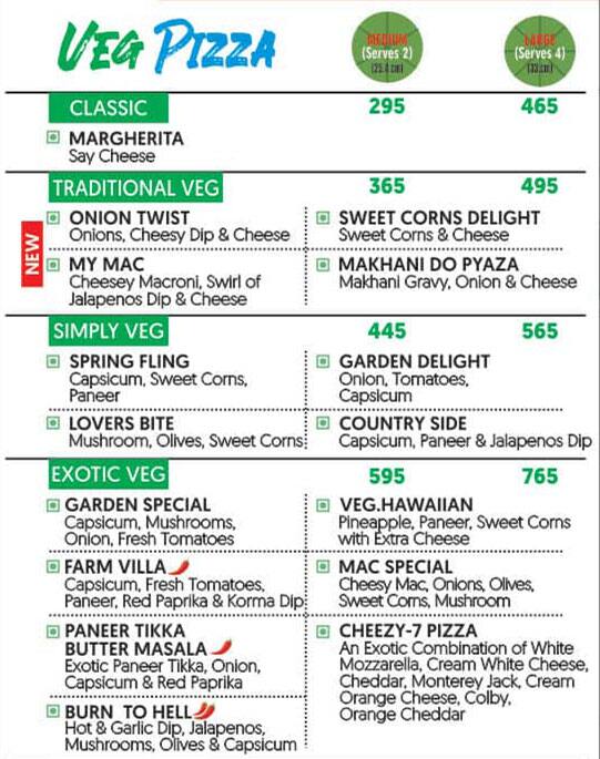 Menu of La Pino'z Pizza, Govind Nagar, Raipur