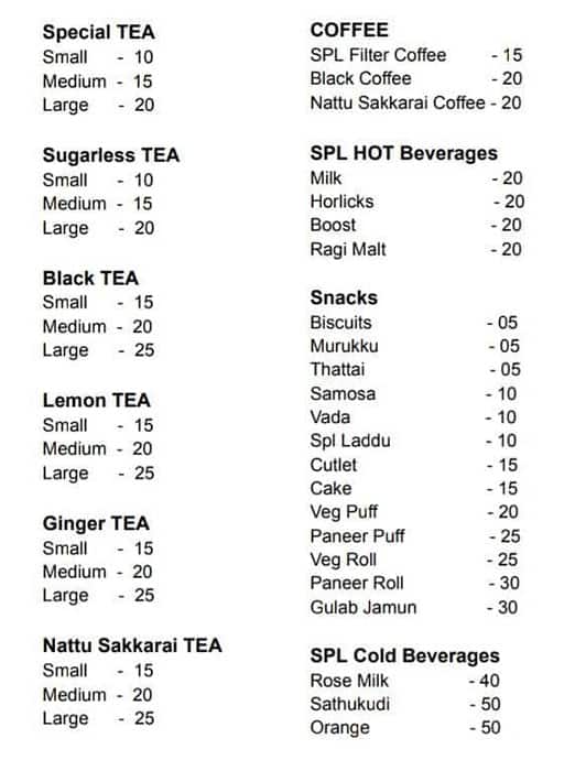 Menu of Tea Boy, Arumbakkam, Chennai