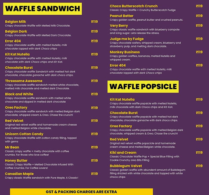 Menu of World Of Waffles, Whitefield, Bangalore