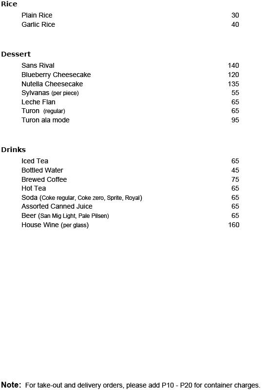 Menu at Burst restaurant, Makati, 2nd Floor Alphaland Makati Place