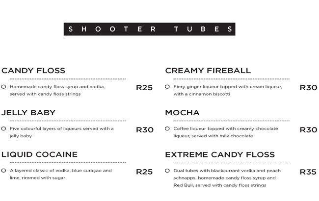 Menu at 3Sixty° Liquid Lounge Montecasino restaurant, Randburg