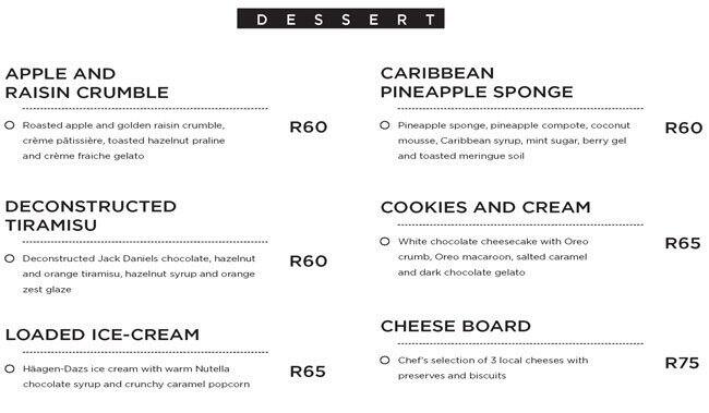 Menu at 3Sixty° Liquid Lounge Montecasino restaurant, Randburg