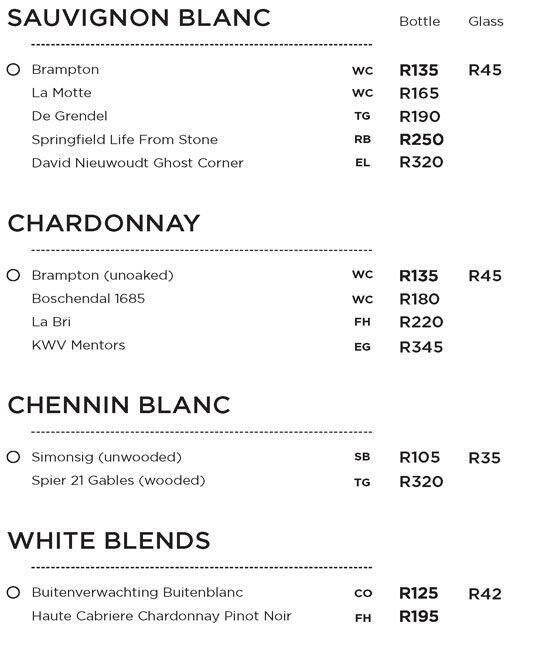 Menu at 3Sixty° Liquid Lounge Montecasino restaurant, Randburg