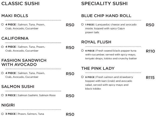 Menu at 3Sixty° Liquid Lounge Montecasino restaurant, Randburg