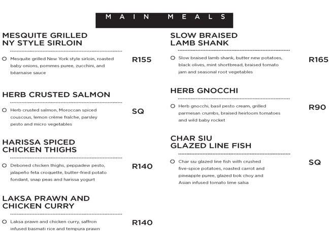 Menu at 3Sixty° Liquid Lounge Montecasino restaurant, Randburg