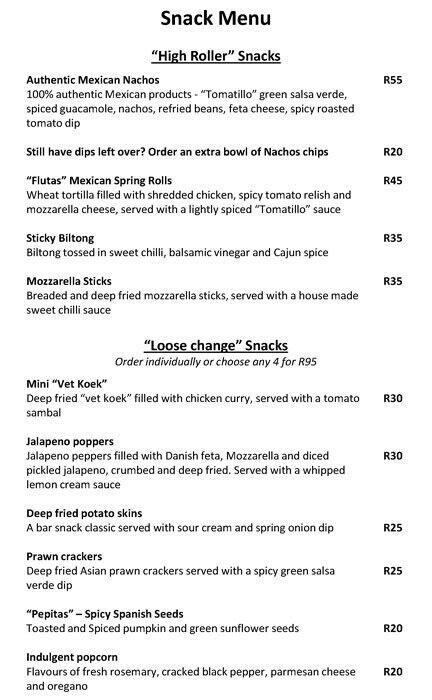 Menu at 3Sixty° Liquid Lounge Montecasino restaurant, Randburg