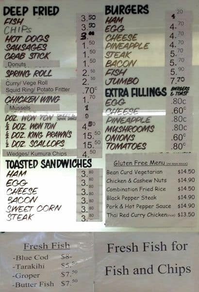 Menu at Chans Restaurant, Masterton