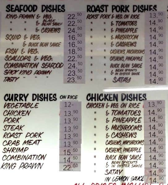 Menu at Chans Restaurant, Masterton