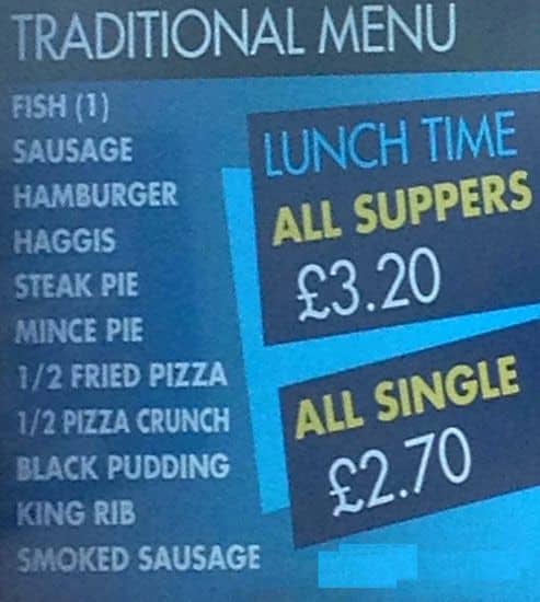 Menu at Blue Lagoon fast food, Glasgow, 299 Sauchiehall Street
