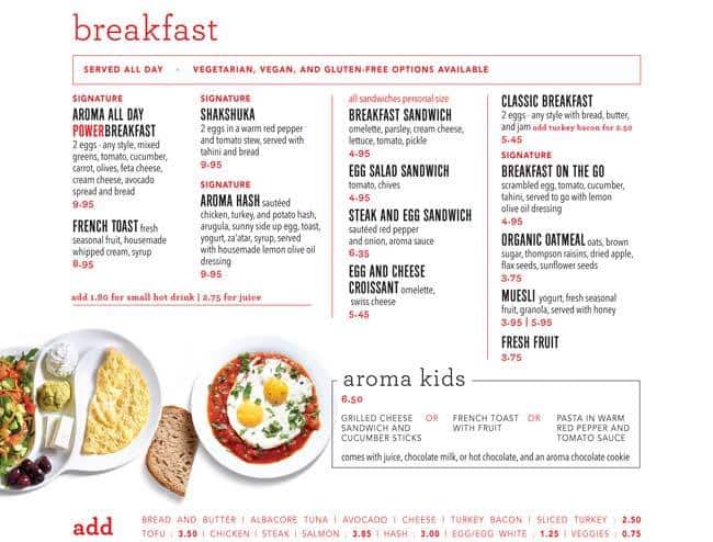 Menu at Aroma Espresso Bar, Toronto, 430 King St W