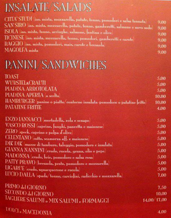 Menu at O'Connell Irish Pub Milano Brera, Milan