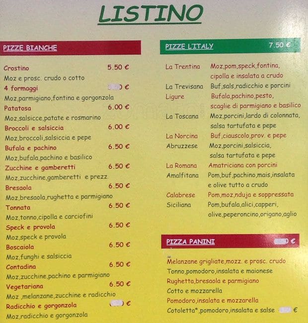 Pizza L'Italy a Roma: Foto del Menu con Prezzi - Zomato Italia