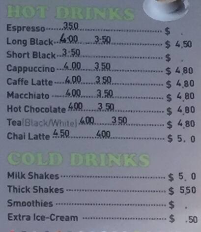 Menu at Miller cafe, Epping