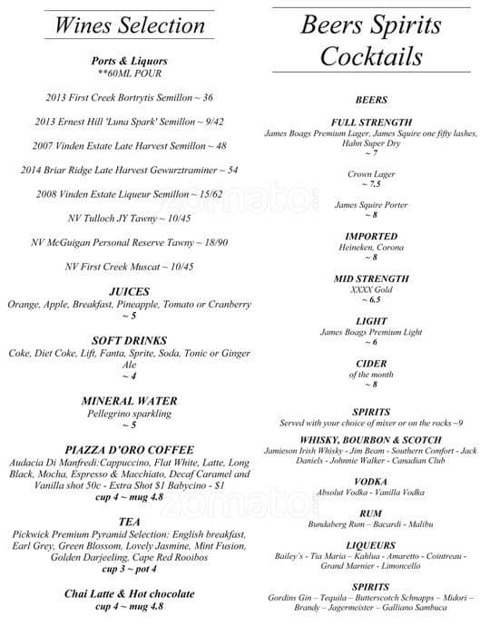 Menu at The Remington Muswellbrook restaurant, Muswellbrook