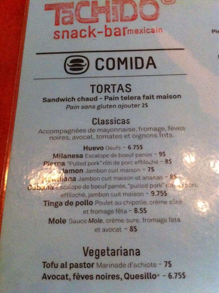 Menu at Ta Chido Snack-bar, Montreal