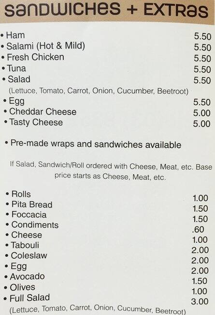 Menu at Northside Cafe, Lalor