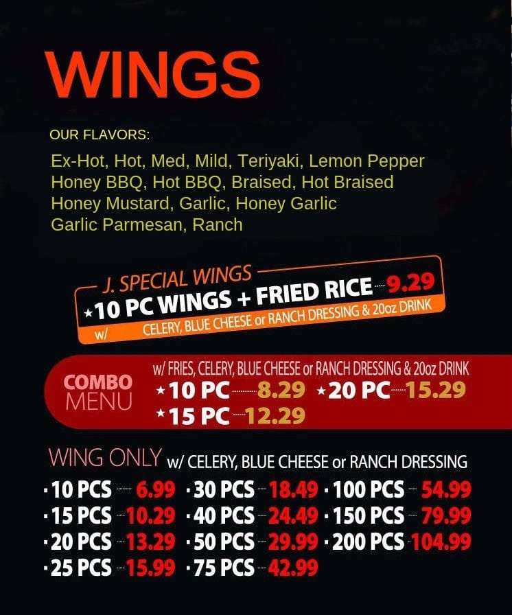 J Buffalo Wings Menu Menu For J Buffalo Wings Ben Hill Atlanta