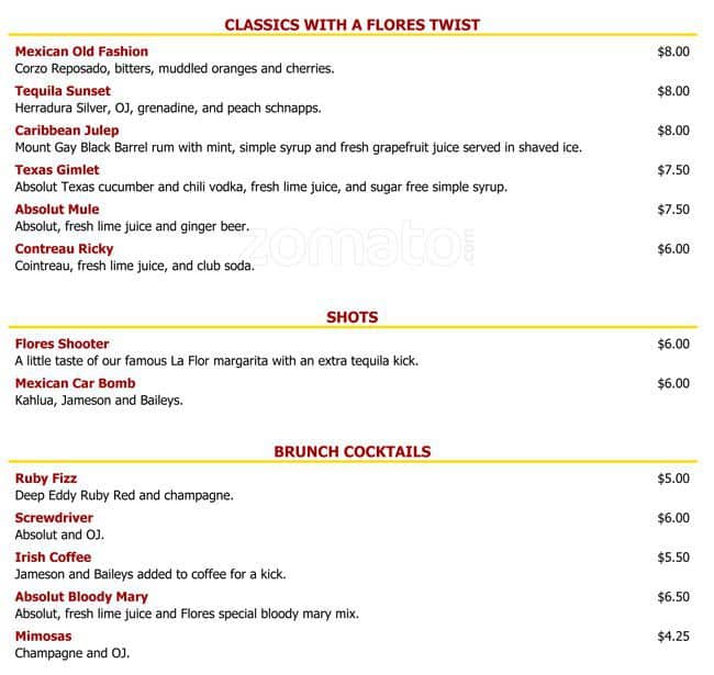 Menu at Flores Mexican Restaurant, Austin, N FM 620