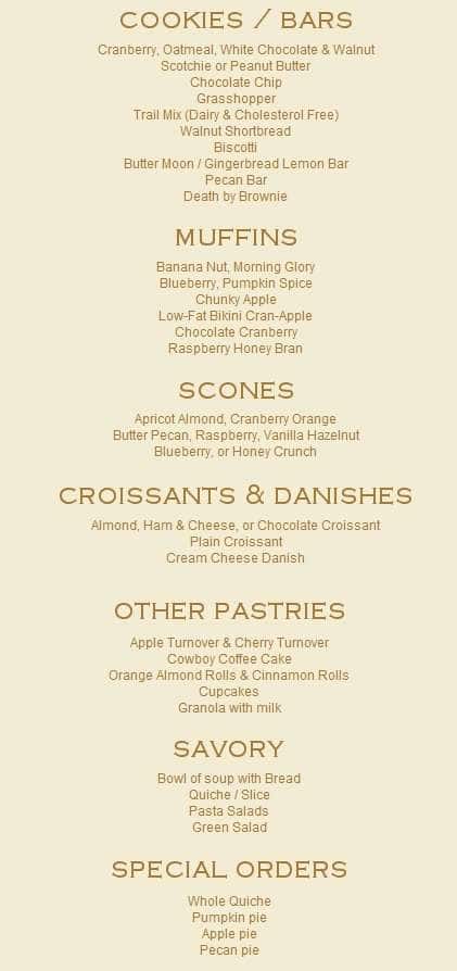 Menu at Rockwood Bakery, Spokane