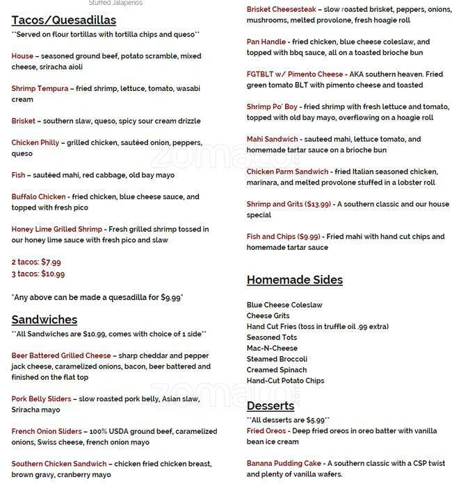 Menu at Charleston Sports Pub, Charleston, Sam Rittenberg Blvd