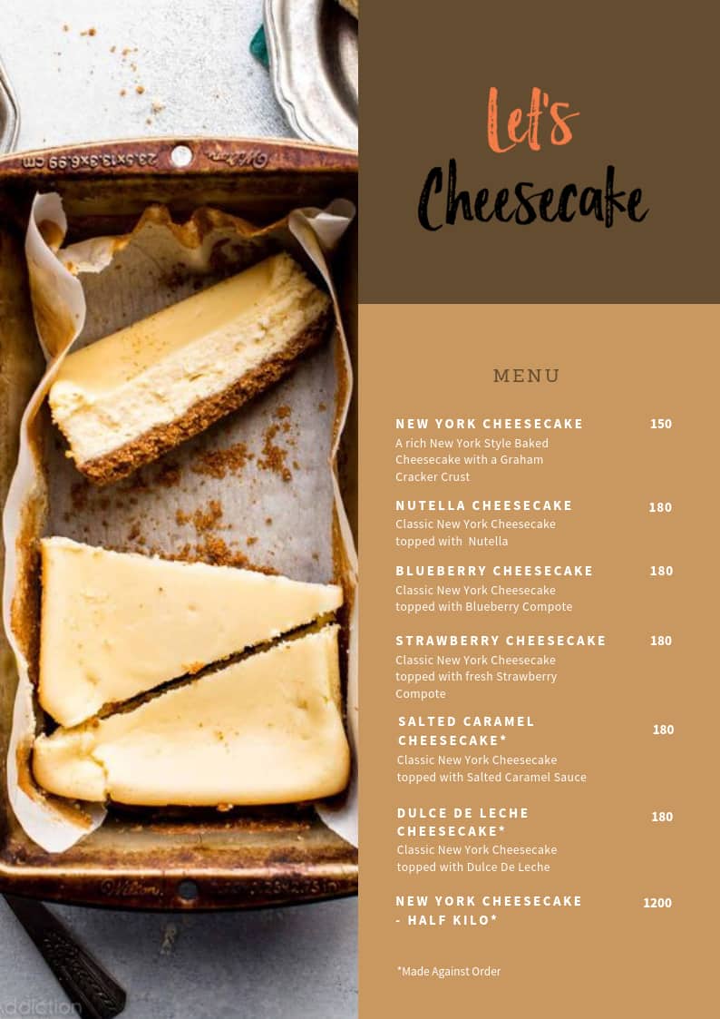 Menu of Let's Cheesecake, Singanallur, Coimbatore