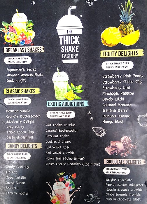 Menu of The Thickshake Factory, Jaypee Greens, Greater Noida
