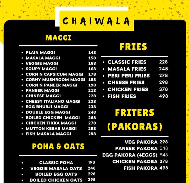 Menu at Chaiwala, Zirakpur