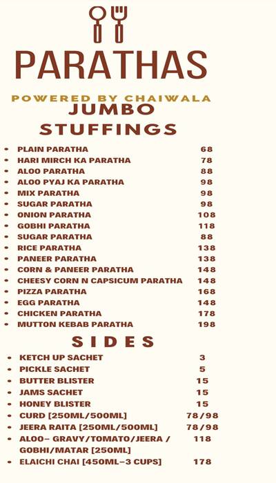 Menu at Chaiwala, Zirakpur