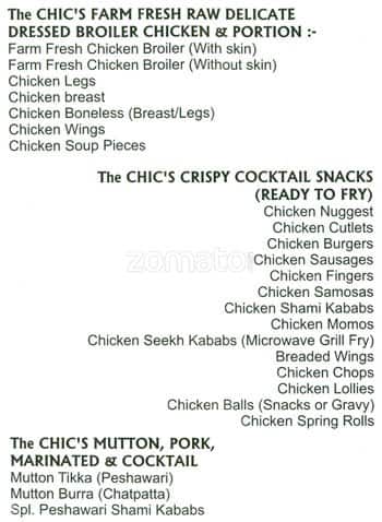 Menu at The Chic, Gurugram, Old Railway Rd
