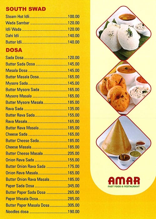 Menu of Amar Fast Food & Restaurant, Vashi, Navi Mumbai