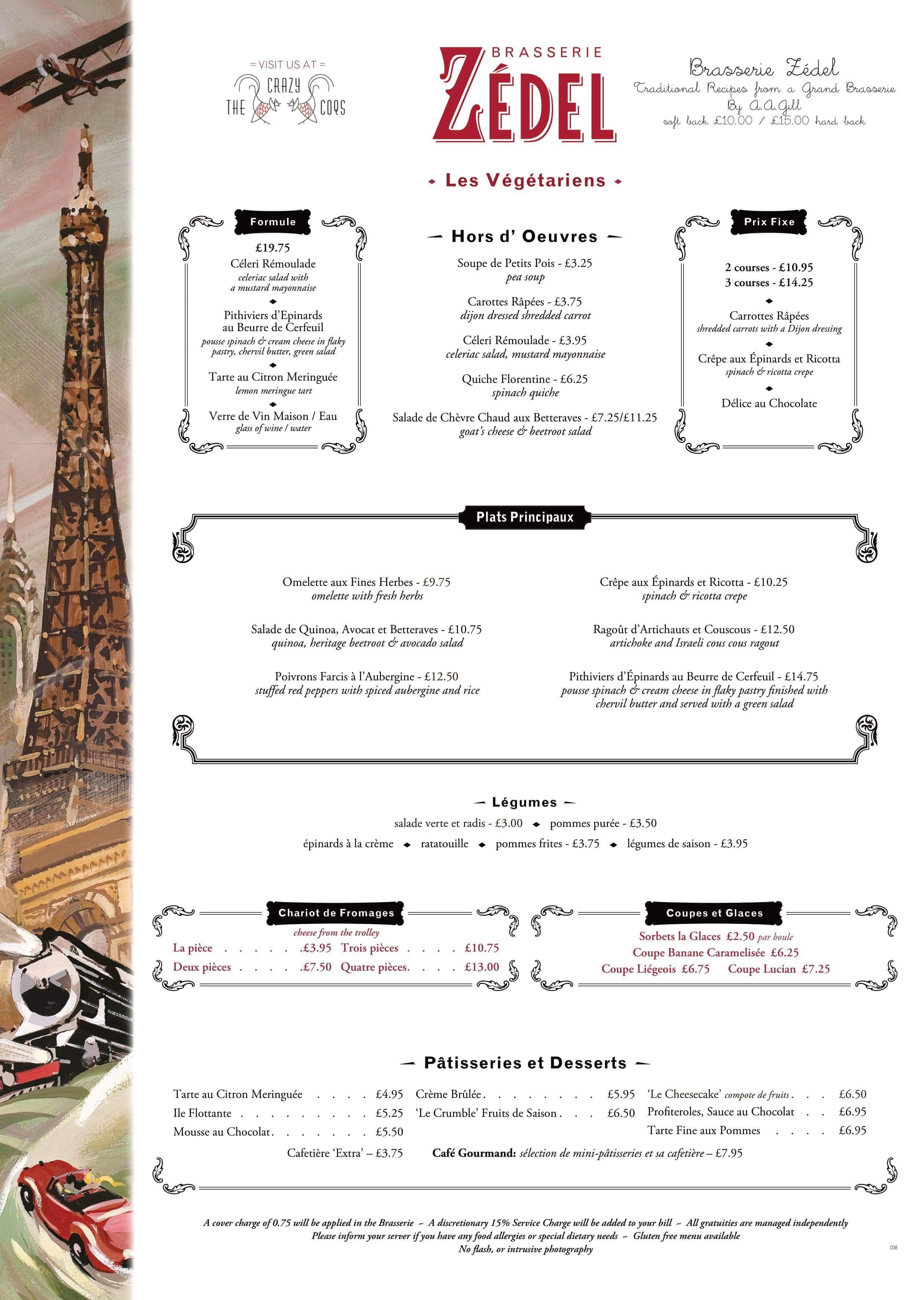 Menu at Brasserie Zédel pub & bar, London, 20 Sherwood St