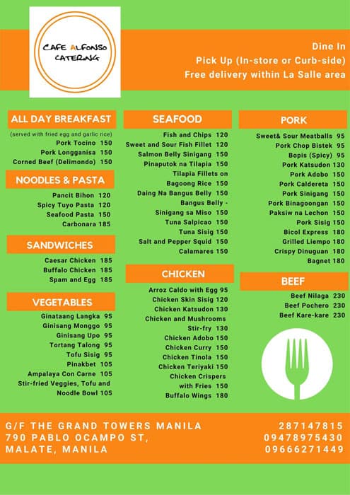 Menu at Cafe Alfonso, Manila, C20 Ground Floor