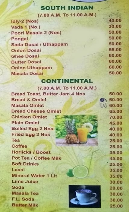 Menu at Royal Permit Room, Chennai