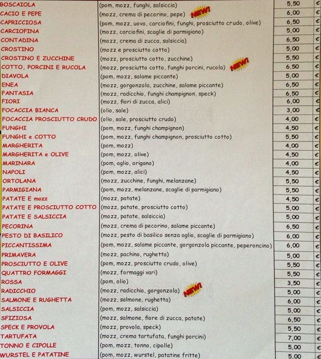 La Pizzetta a Roma: Foto del Menu con Prezzi - Zomato Italia