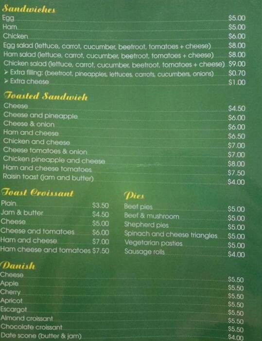 Menu at The Acland Cake Shop restaurant, Saint Kilda