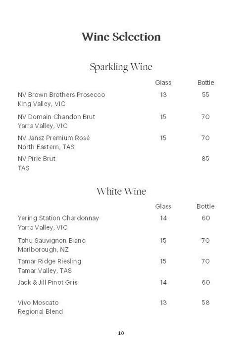 Menu at The Westin Melbourne Lobby Lounge pub & bar, Melbourne