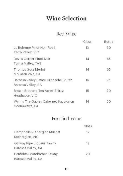 Menu at The Westin Melbourne Lobby Lounge pub & bar, Melbourne