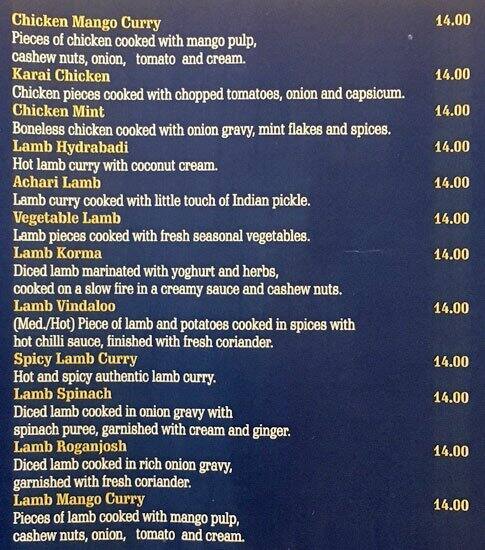Menu at Royal Indian Restaurant, Geelong, 88 Little Malop St