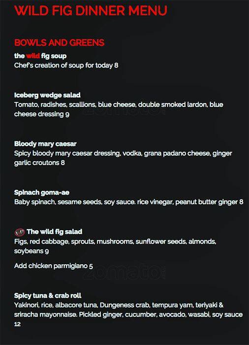 Menu at The Wild Fig Restaurant + Lounge, Coquitlam