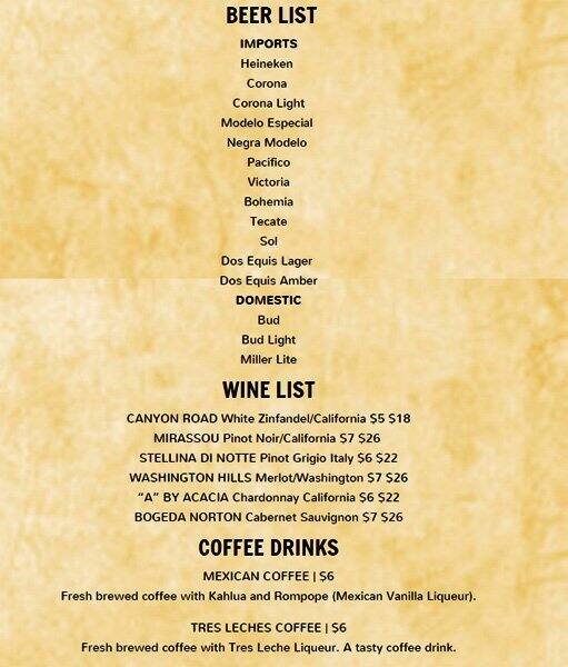 Menu at La Hacienda De Los Fernandez restaurant, Addison, W Lake St