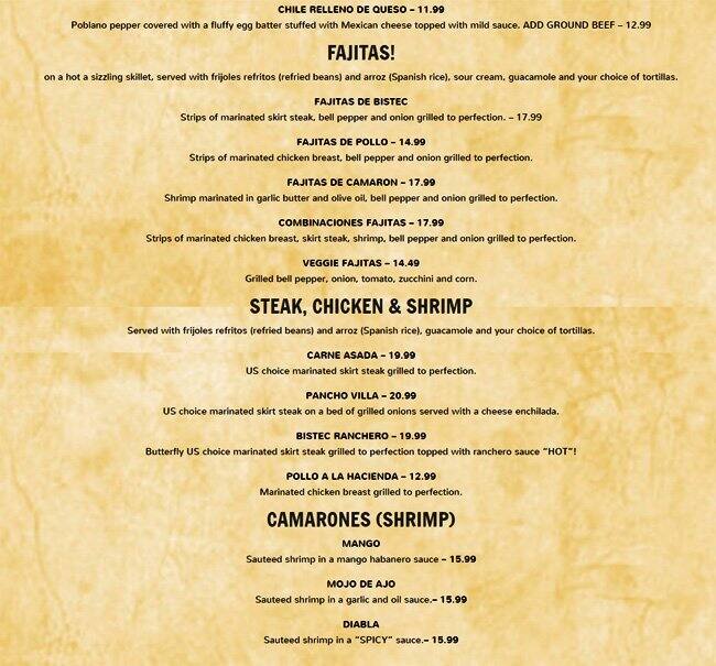 Menu at La Hacienda De Los Fernandez restaurant, Addison, W Lake St