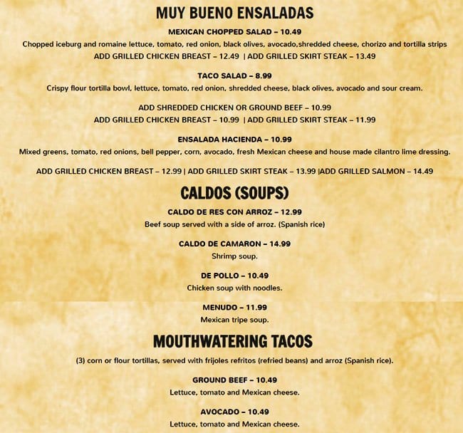 Menu at La Hacienda De Los Fernandez restaurant, Addison, W Lake St