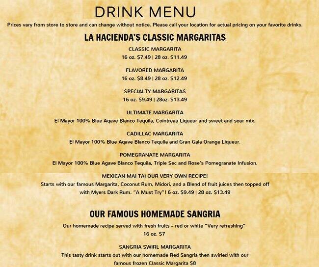 Menu at La Hacienda De Los Fernandez restaurant, Addison, W Lake St