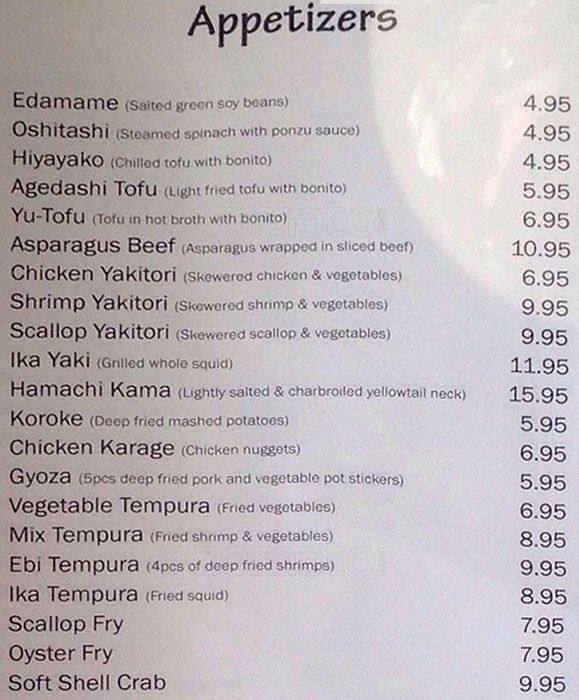 Menu at Little Tokyo Restaurant, San Francisco