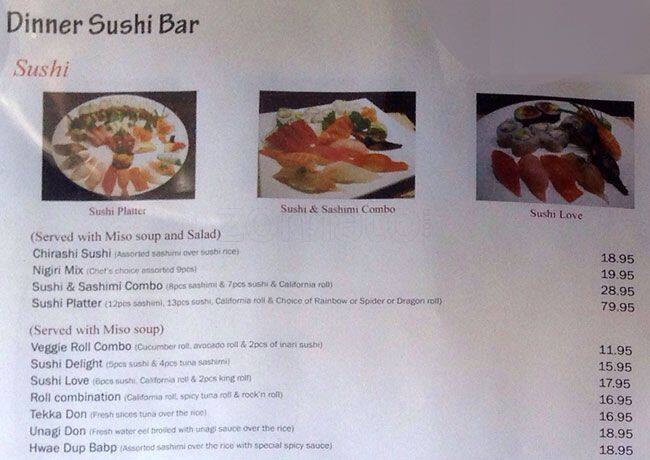 Menu at Little Tokyo Restaurant, San Francisco
